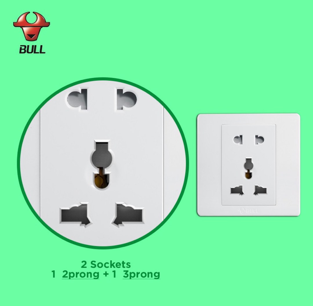BULL 2 Gang Combined Socket G06Z225, TV & Home Appliances, Electrical ...