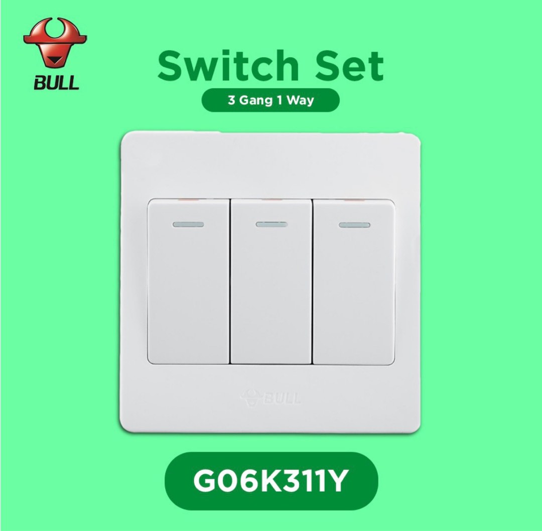 BULL 3 Gang 1 Way Switch G06K311Y, Furniture & Home Living, Lighting ...