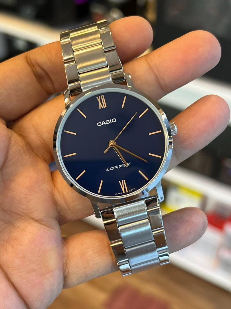 CASIO Analog Stainless Steel Men's Watch MTP-VT01D-2B, Men's Fashion, Watches & Accessories ...