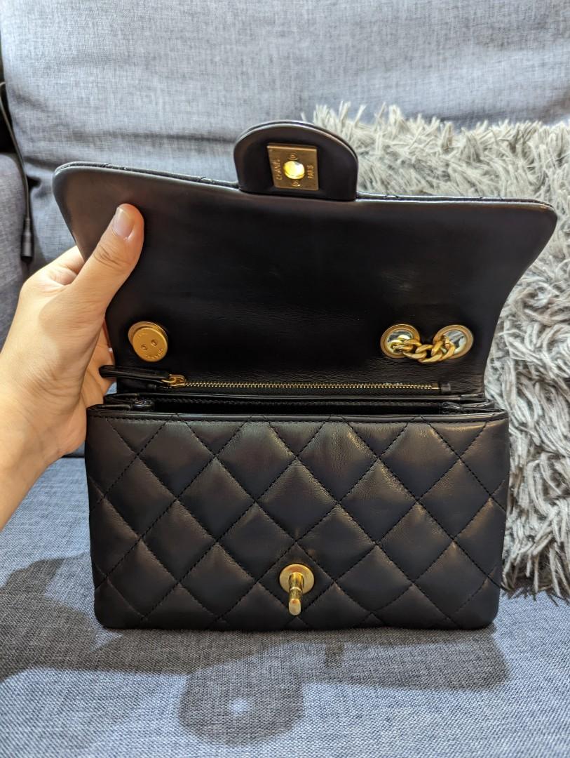 Chanel 22k AS3393 Black Small Flap Bag Rectangular in Lambskin with ...