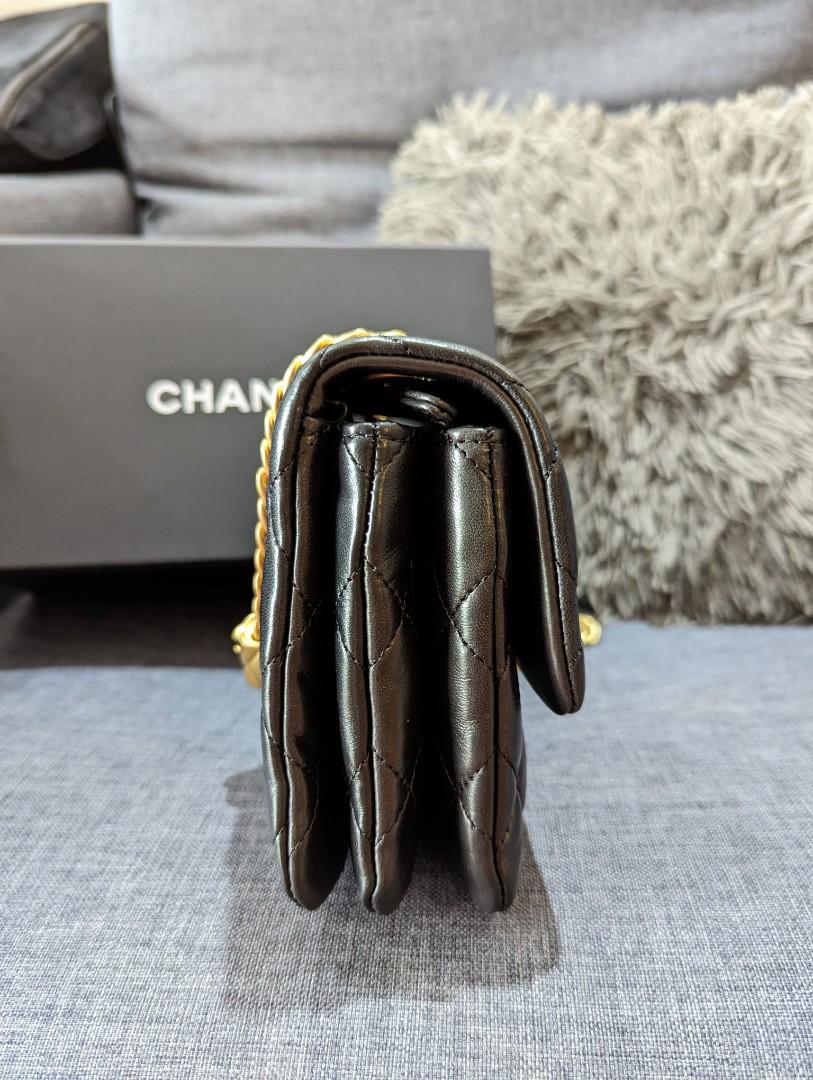 Chanel 22k AS3393 Black Small Flap Bag Rectangular in Lambskin with ...