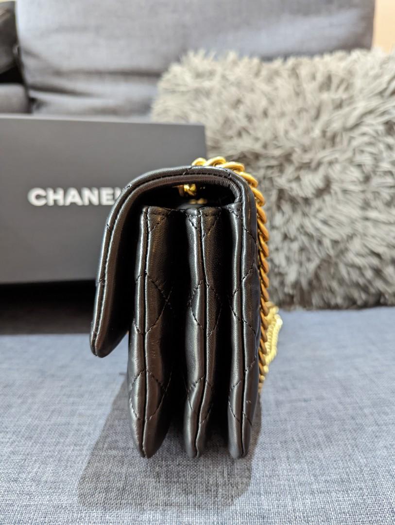 Chanel 22k AS3393 Black Small Flap Bag Rectangular in Lambskin with ...