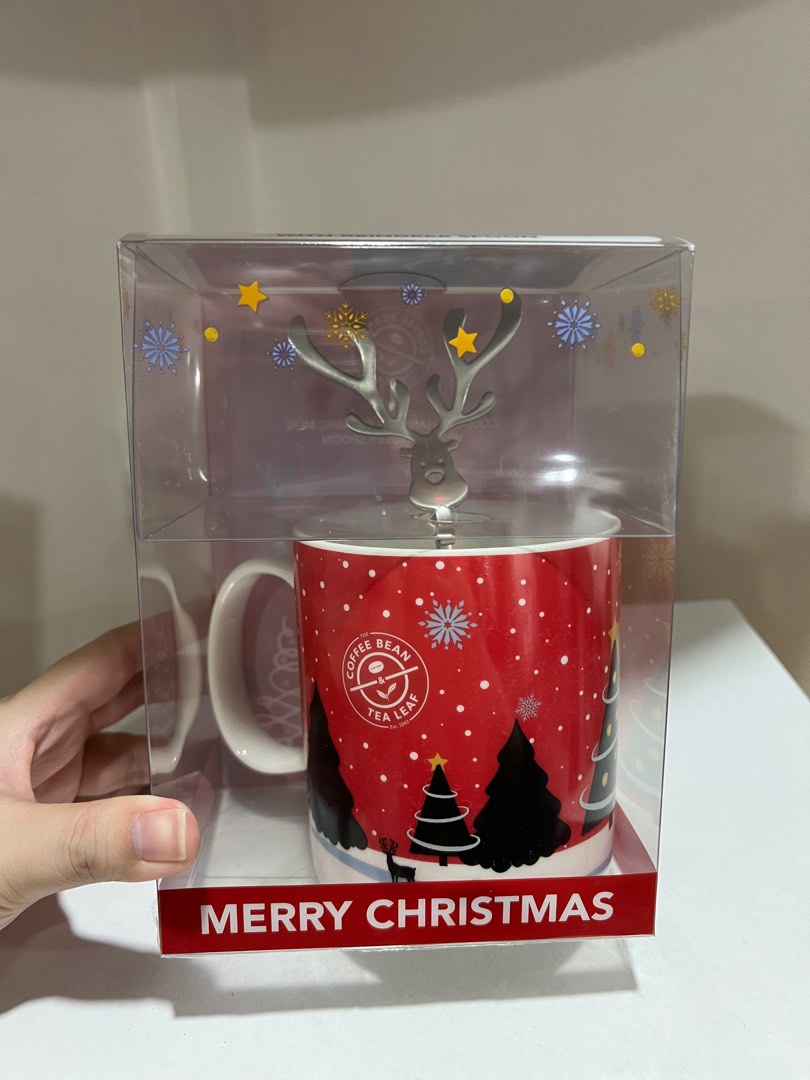 Coffee bean colour changing mug with reindeer spoon, Furniture & Home ...