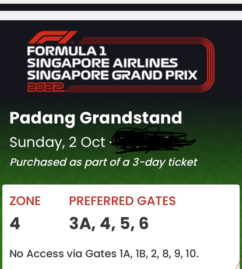 F1 Race Day Padang Grandstand one ticket, Tickets & Vouchers, Event ...