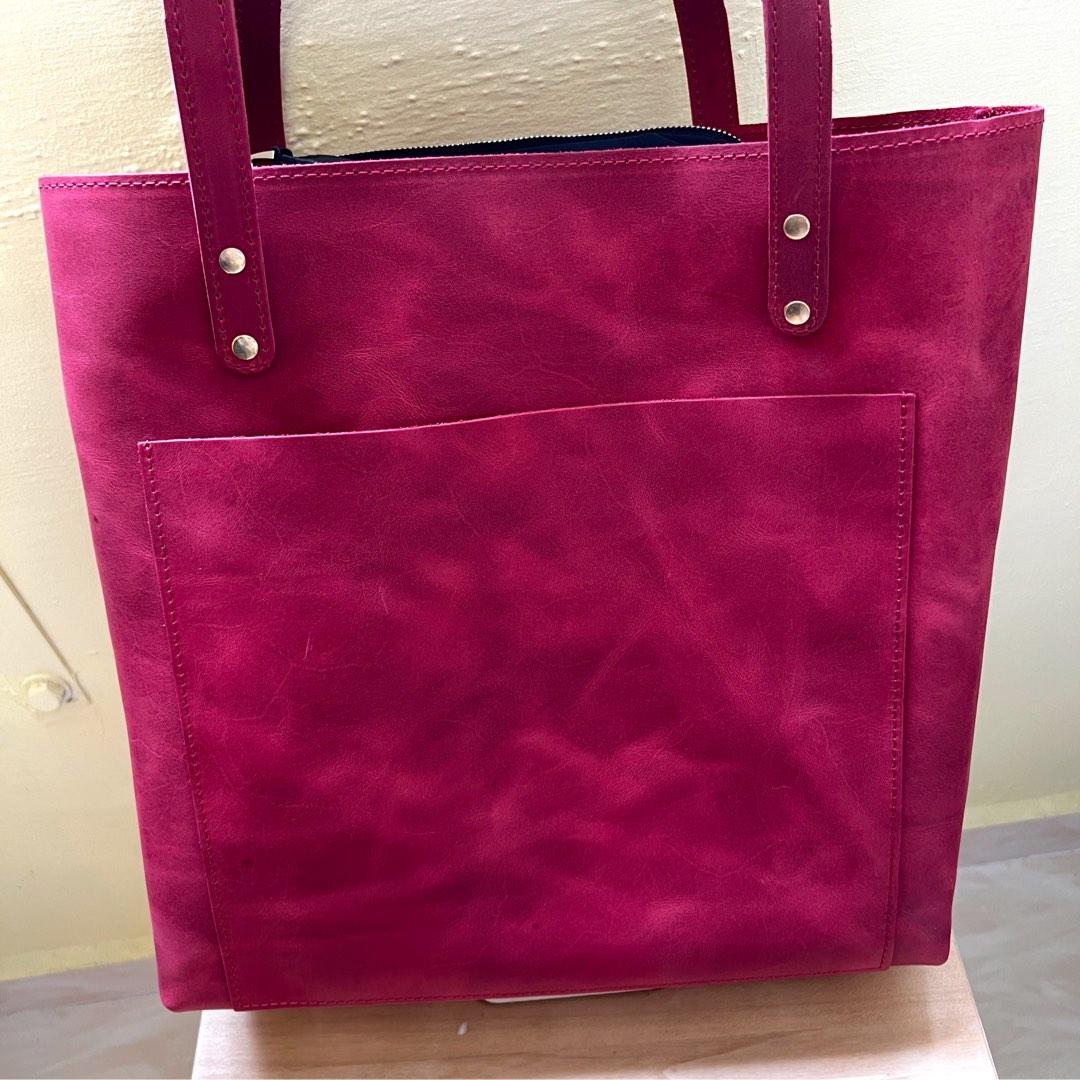 Vintage Genuine Handmade Leather Red Tote Bag, Women's Fashion, Bags ...