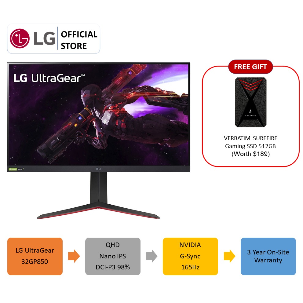 LG 32GP850-B 31.5'' QHD Nano IPS Gaming Monitor 165Hz 1ms with NVIDIA G ...