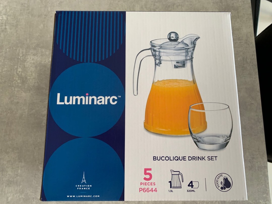 Luminarc Bucolique Drink Set (1.3L Pitcher, 320ml glass), Furniture ...