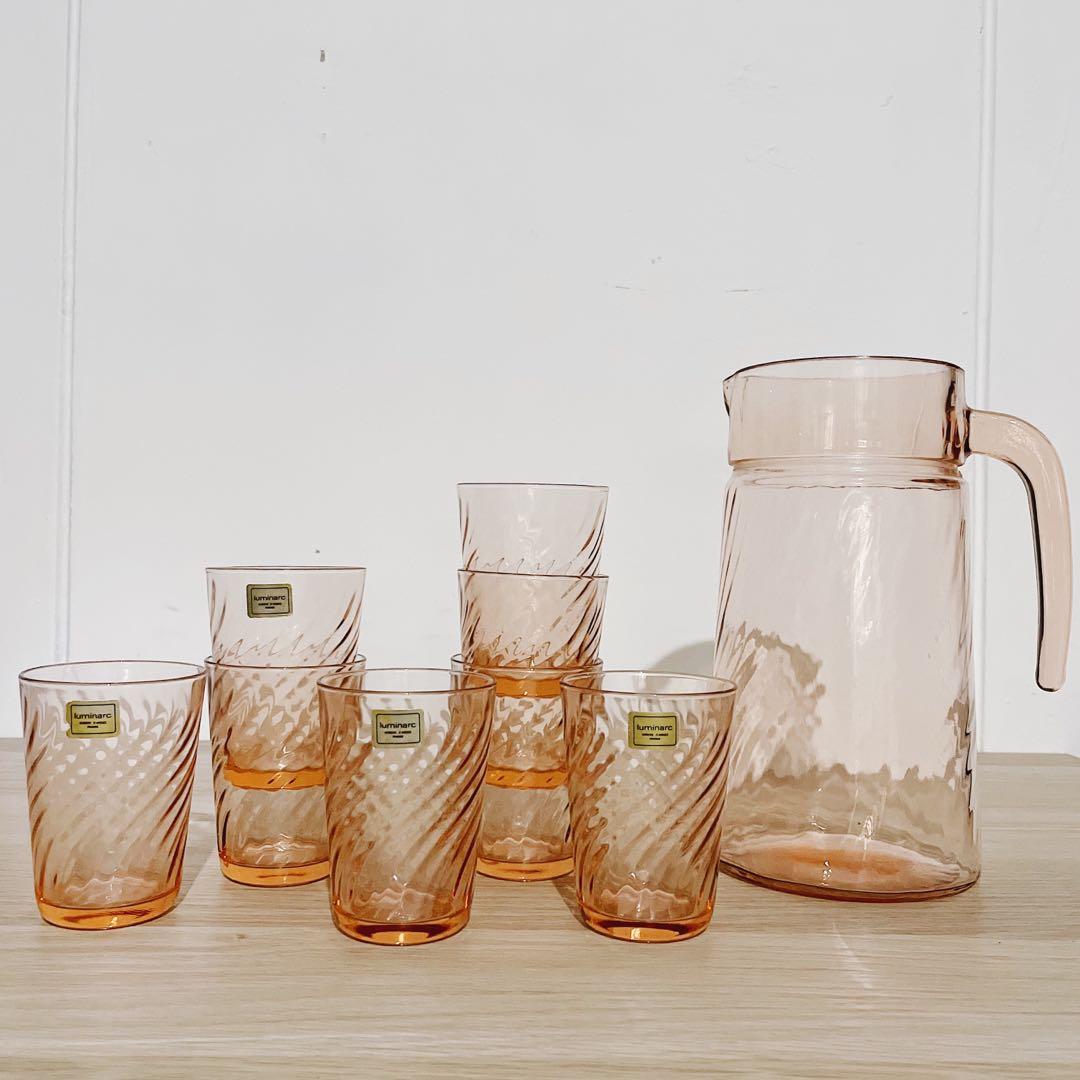 Vintage Luminarc Pink Swirl Drinking Glass & Jug, Furniture & Home ...