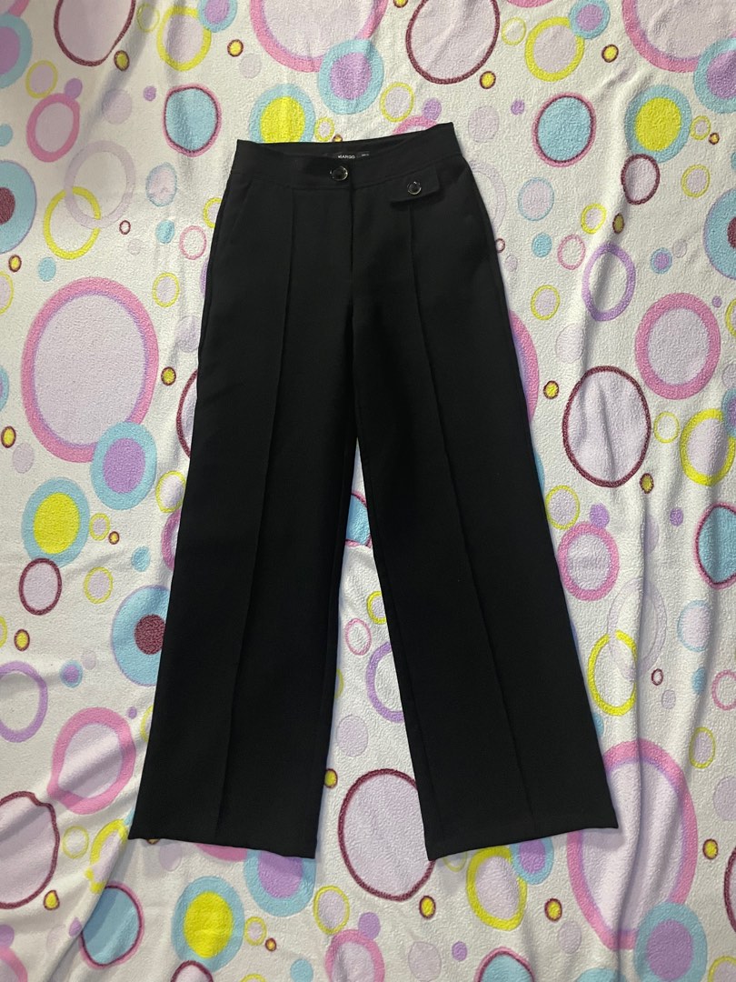 Mango Wide Legged Black Smart Pants, Women's Fashion, Bottoms, Other ...