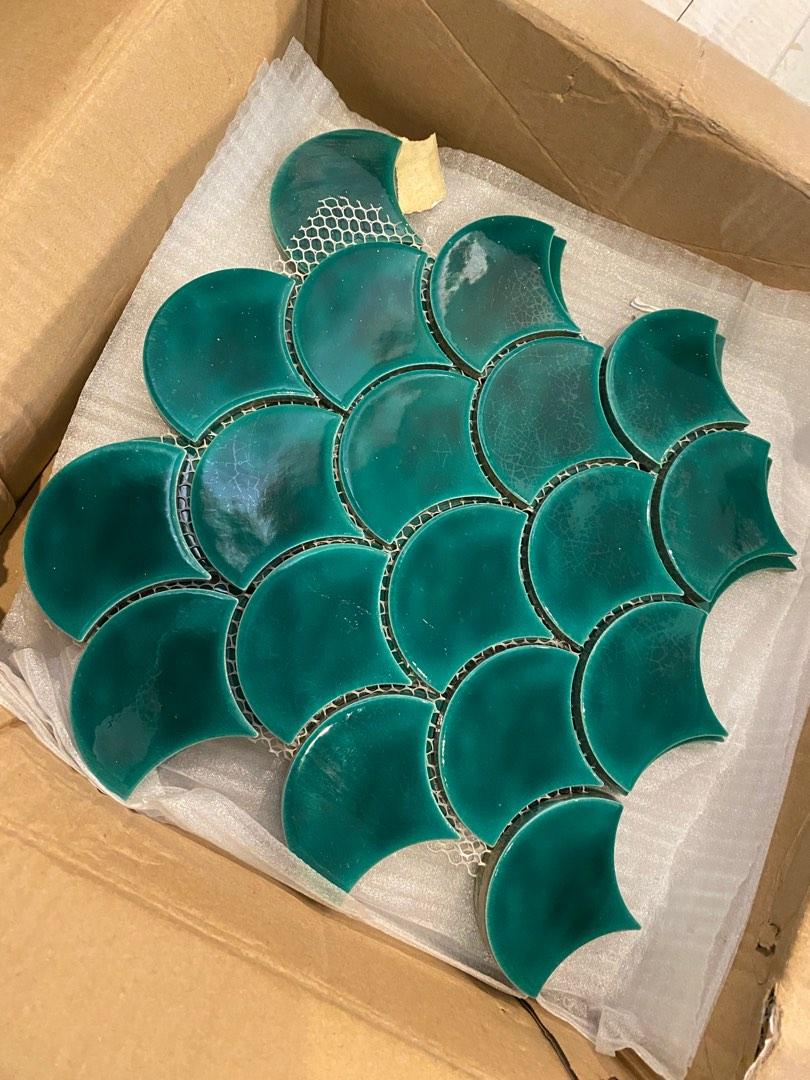 Mermaid scallop green trendy mosaic tiles, Furniture & Home Living ...