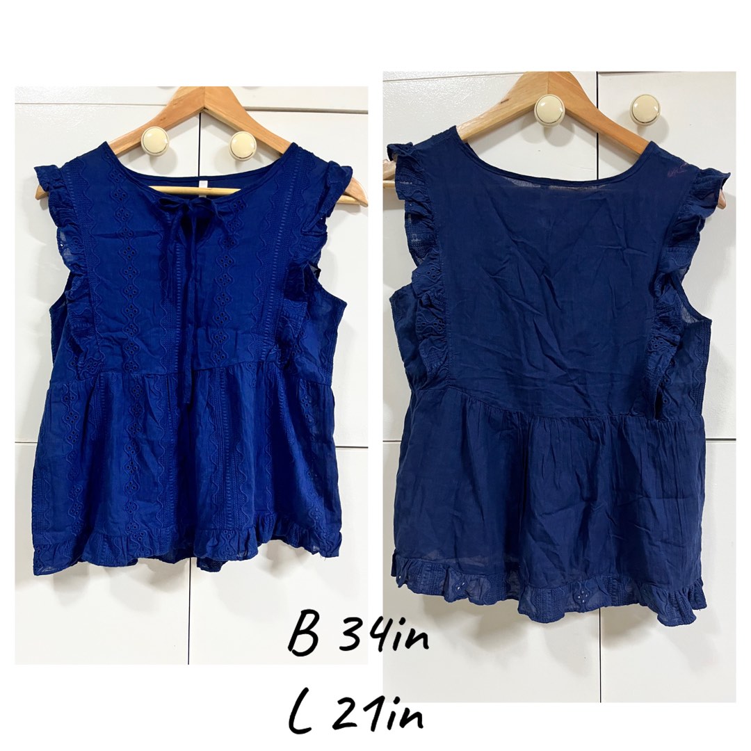 Navy blue eyelet top, Women's Fashion, Tops, Blouses on Carousell