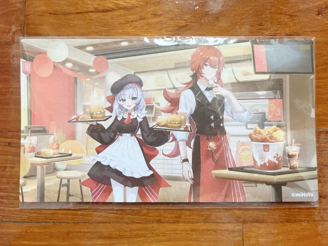 Official Genshin Impact x KFC collab diluc stand/postcard, Hobbies ...