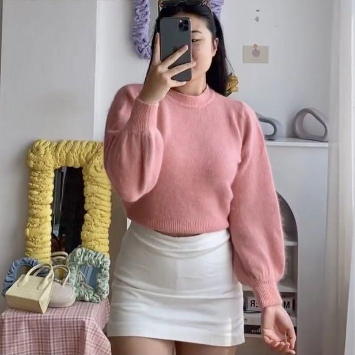 Puffy Pink Premium Korean Long Sleeve Knit Sweater Top / Galagooddeal ...
