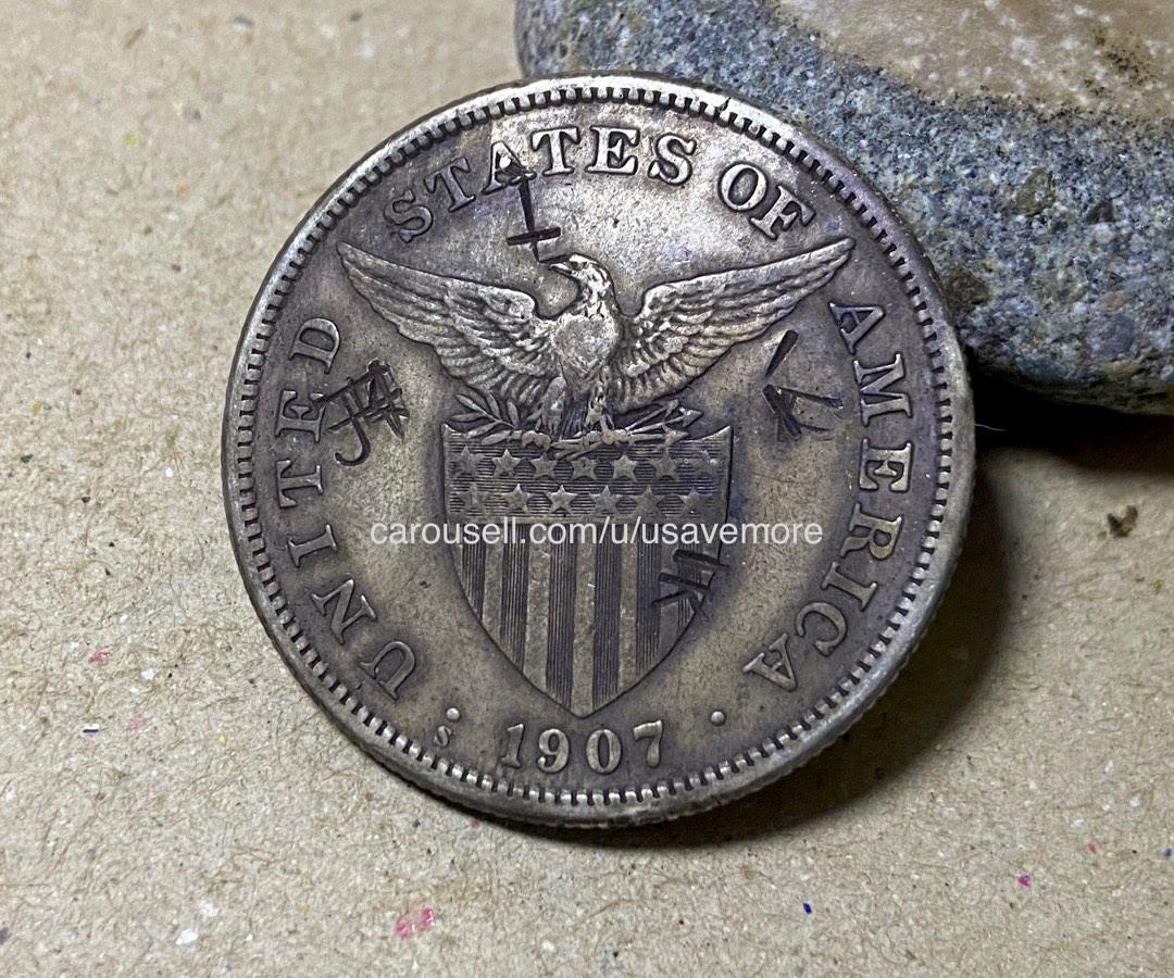 Rare 1907s USPI One Peso Genuine Silver Coin with Chopmarks, Hobbies ...