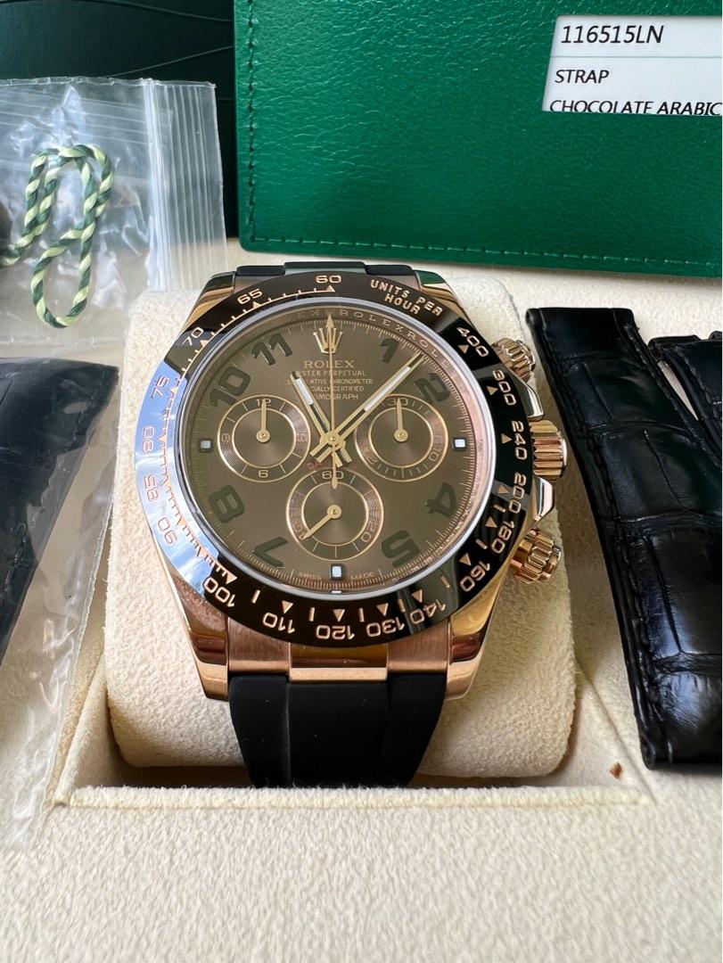 Rolex Daytona Rose Gold Arabic Numerals Leather Strap, Luxury, Watches ...