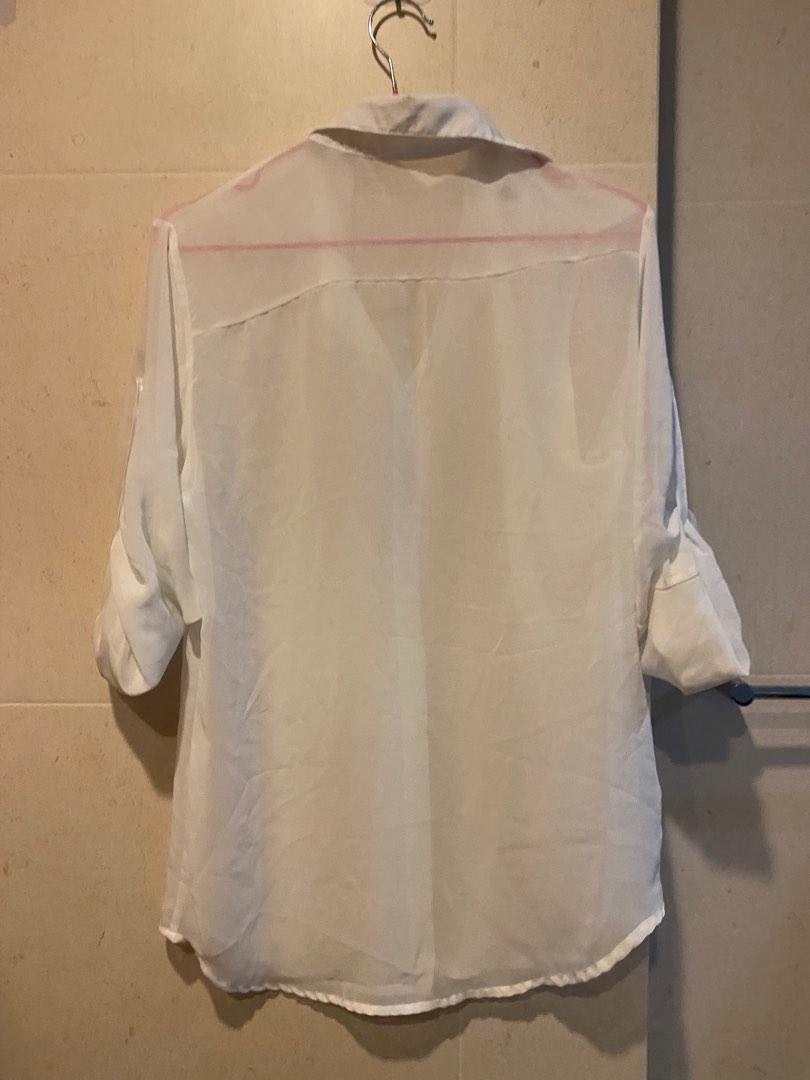 Sexy oversized white transparent shirt, Women's Fashion, Tops, Shirts ...