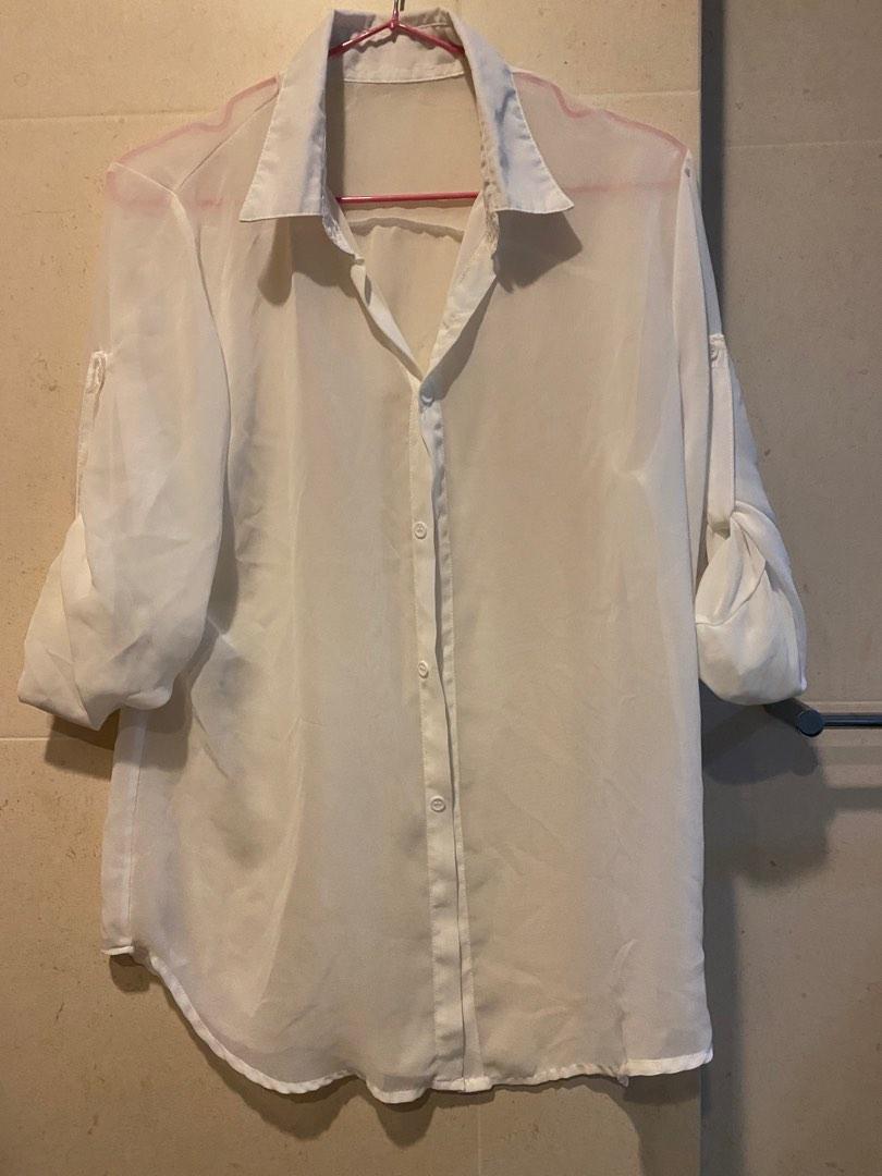 Sexy oversized white transparent shirt, Women's Fashion, Tops, Shirts ...