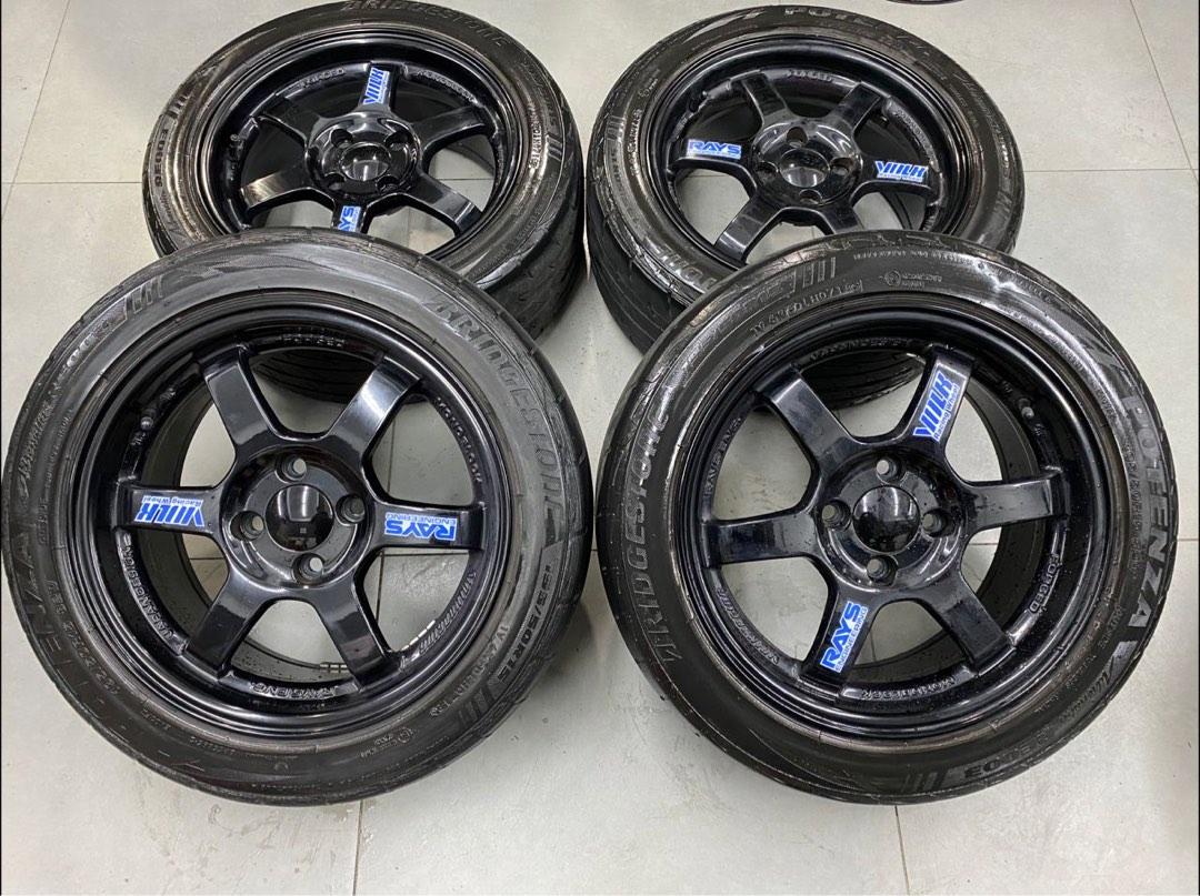 Sport Rim TE37 Gloss Black 15 7jj pcd100, Auto Accessories on Carousell
