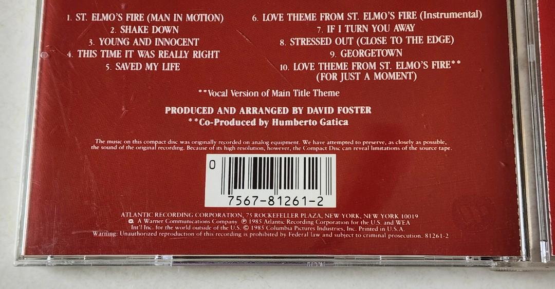 ST. Elmo's Fire ( ORIGINAL SOUNDTRACK ) ( MANUFACTURED IN USA ) CD ...