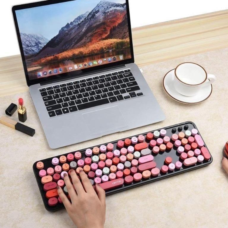 (SUPER WAREHOUSE SALE) UBOTIE Colourful Wireless Keyboard Mouse Combo ...