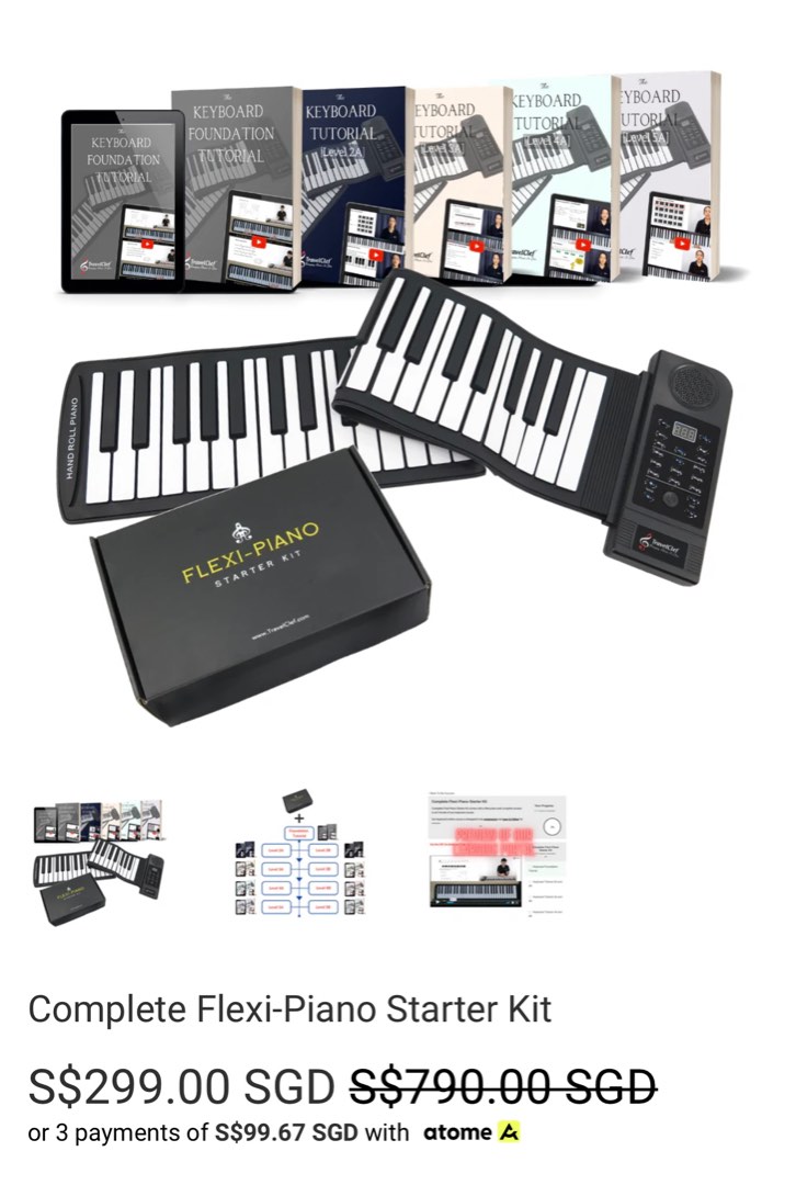 TravelClef Complete Flexi-Piano Starter Kit with Full Course at 5 lvls ...