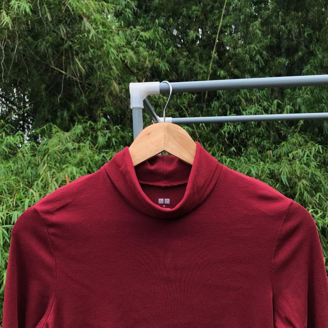 Uniqlo Velvet Red Turtle Neck Long Sleeves, Men's Fashion, Tops & Sets ...