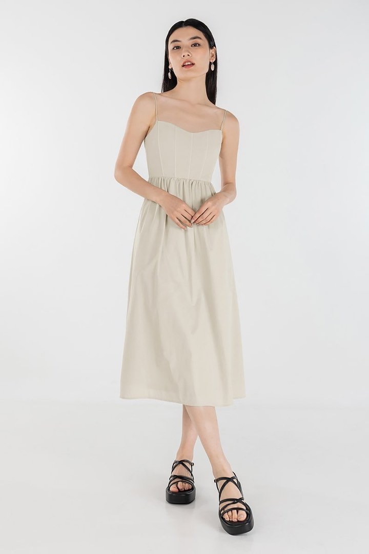 VELDA CORSET BONE MIDI DRESS (BONE), Women's Fashion, Dresses & Sets ...