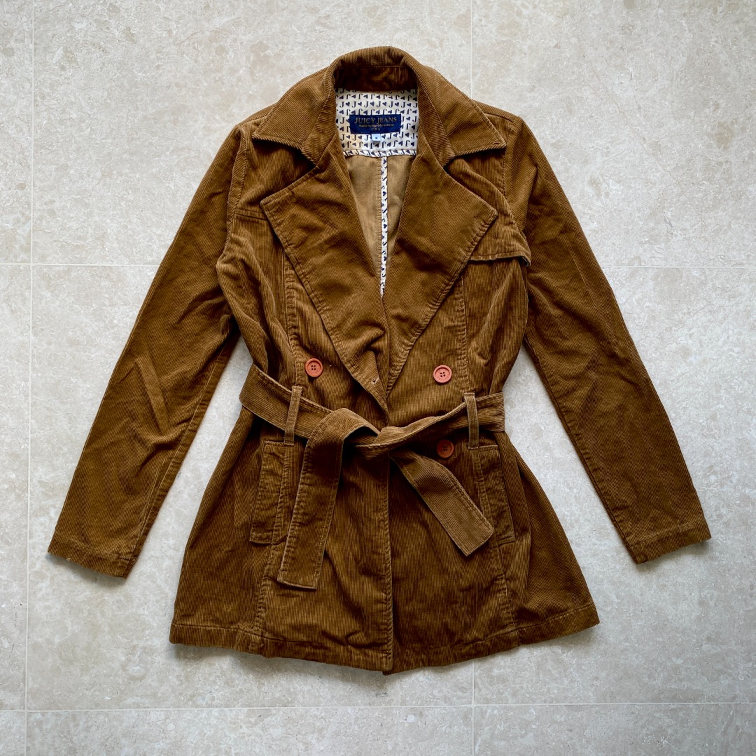 Vintage 80s Juicy Couture Brown Corduroy Trench Coat, Women's Fashion, Coats, Jackets and ...