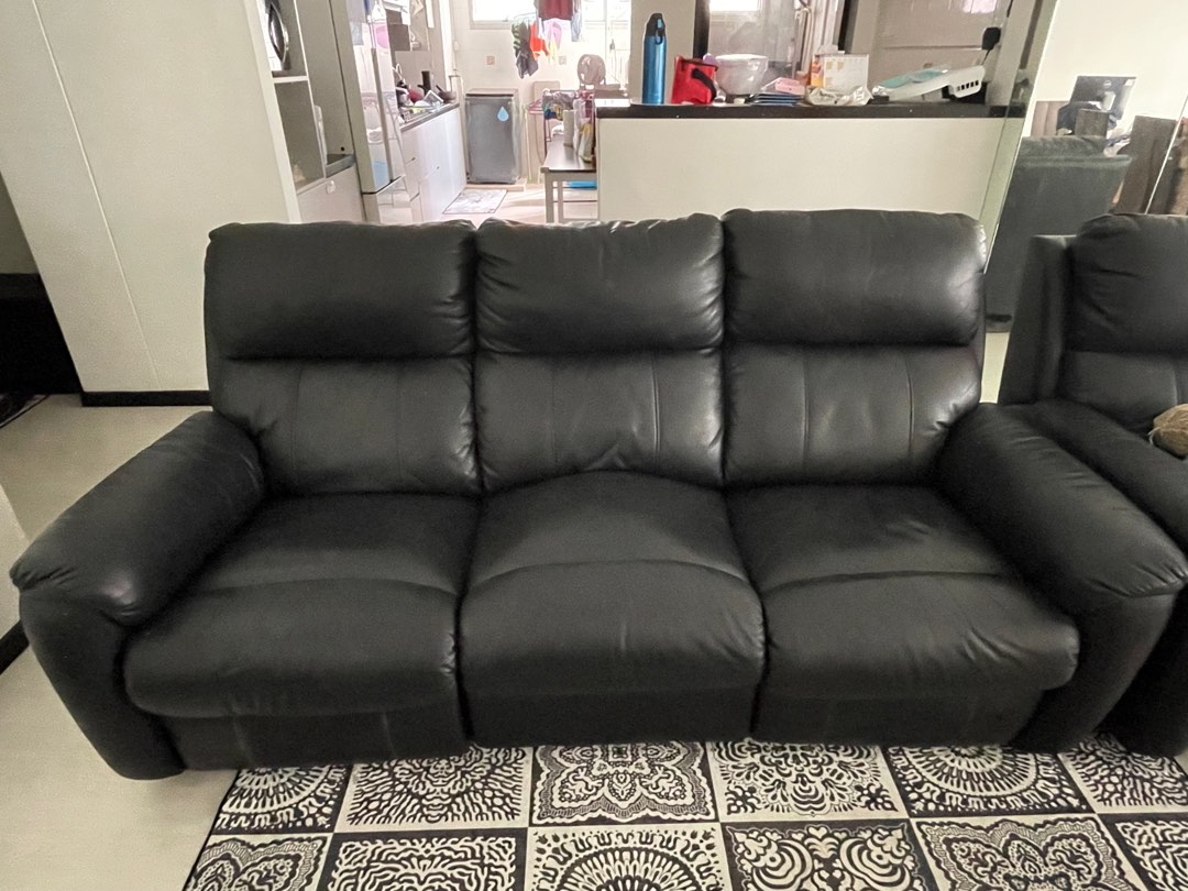3 seater recliner sofa PVC leather, Furniture & Home Living, Furniture ...