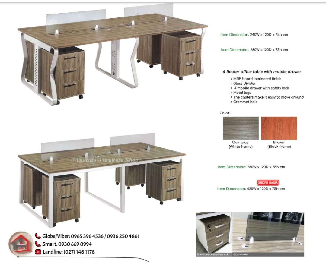 4 SEATER OFFICE DESK W/ MOBILE DRAWER, Furniture & Home Living, Furniture, Tables & Sets on ...