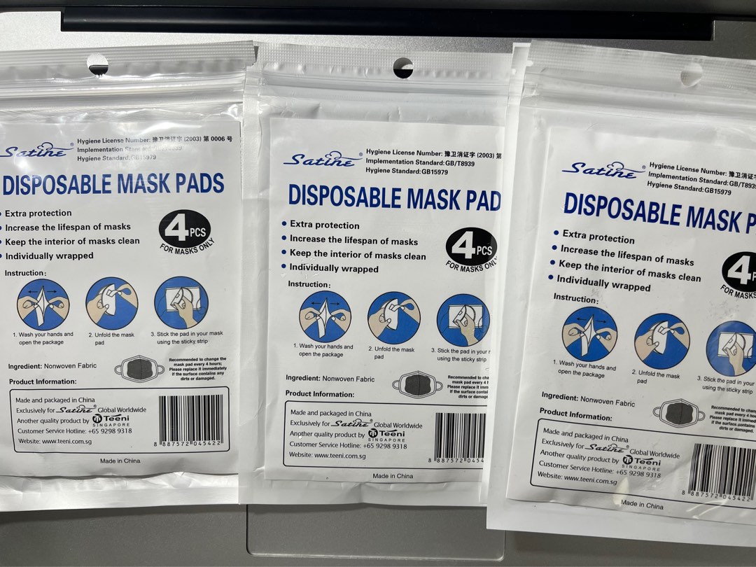 5 packs of satine disposable mask pads 4’s., Health & Nutrition, Face ...