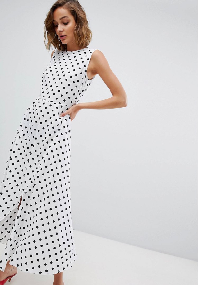 ASOS Sleeveless Maxi Dress in Polka Dot, Women's Fashion, Dresses ...