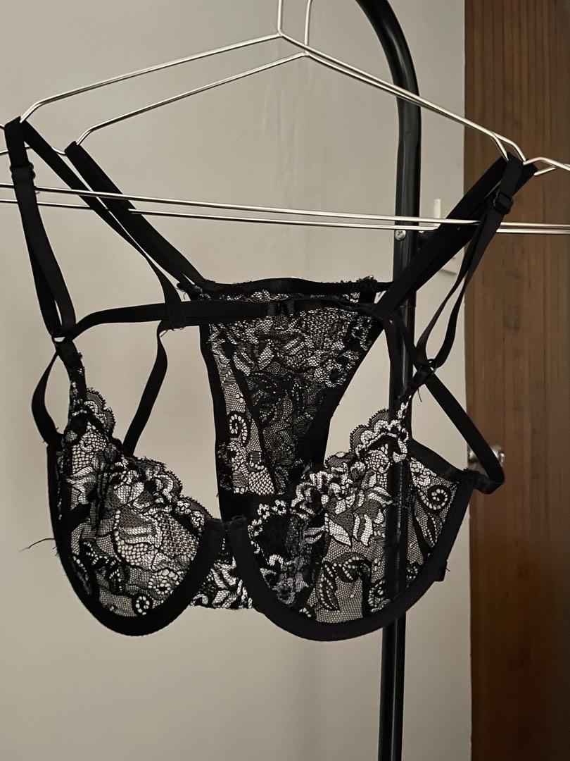 Black Floral Laced Lingerie Set, Women's Fashion, Undergarments ...