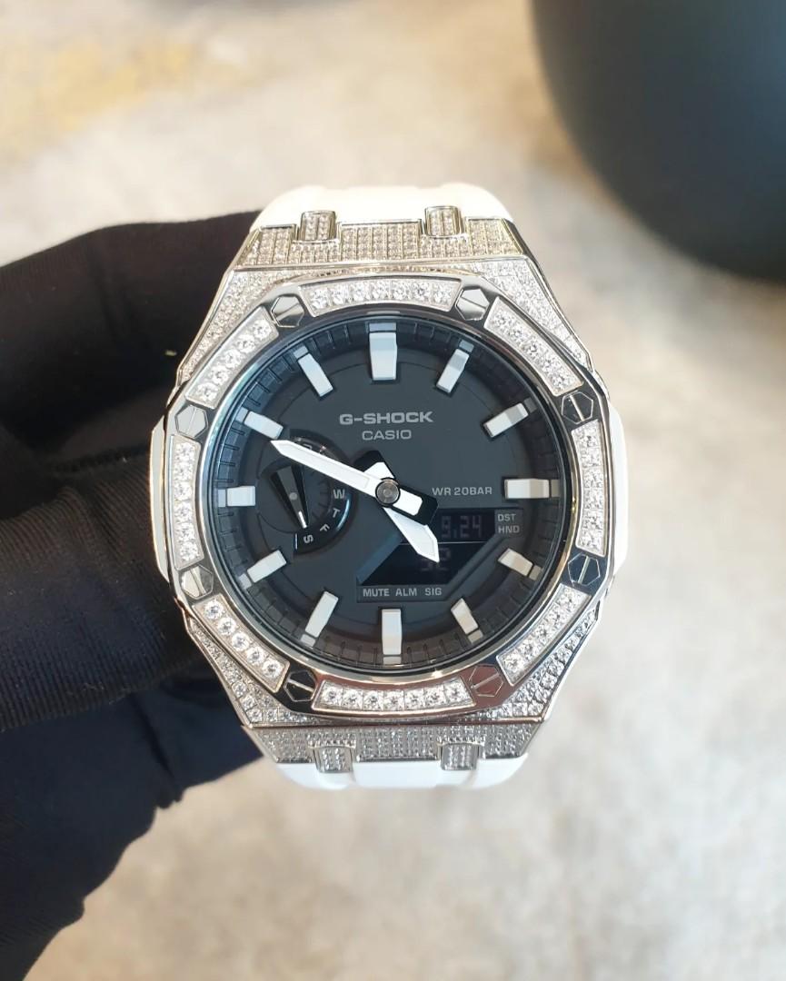 Casioak GA-2100 Classic in Full Crystal Bezel White Strap, Men's ...
