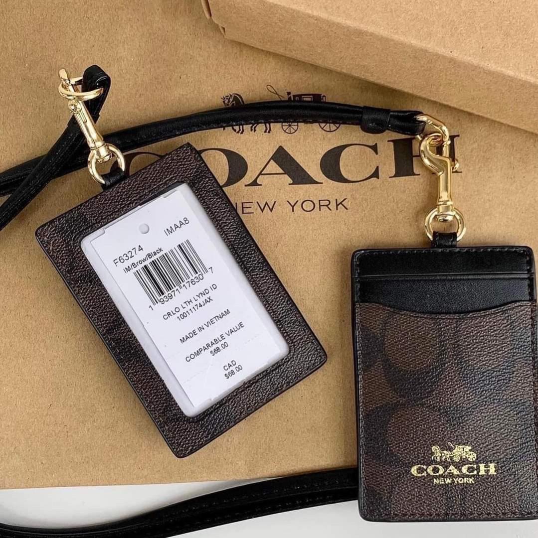 Coach I.D Lanyard in Signature Canvas Darkbrown / Black, Women's ...