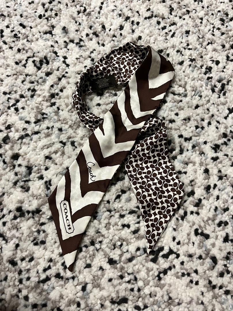 Coach Signature Print Silk Skinny Scarf, Women's Fashion, Watches ...