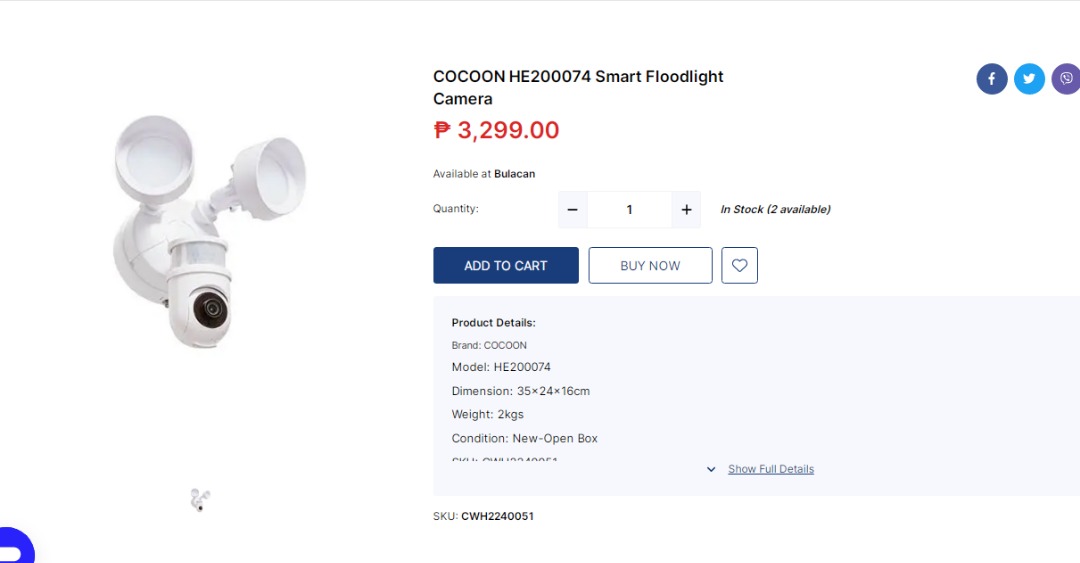 COCOON HE200074 Smart Floodlight Camera, Furniture & Home Living ...