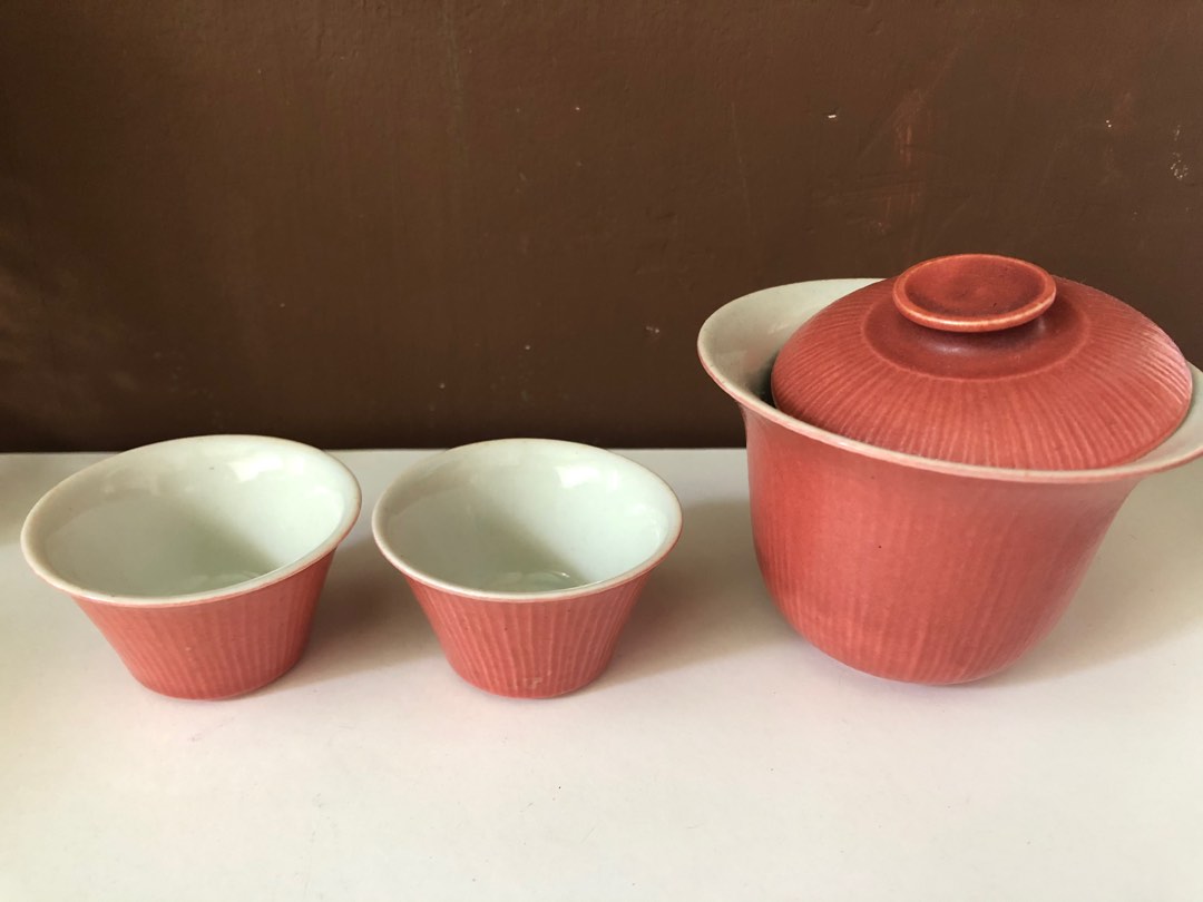 Coral Chinese mini tea set, Furniture & Home Living, Kitchenware ...