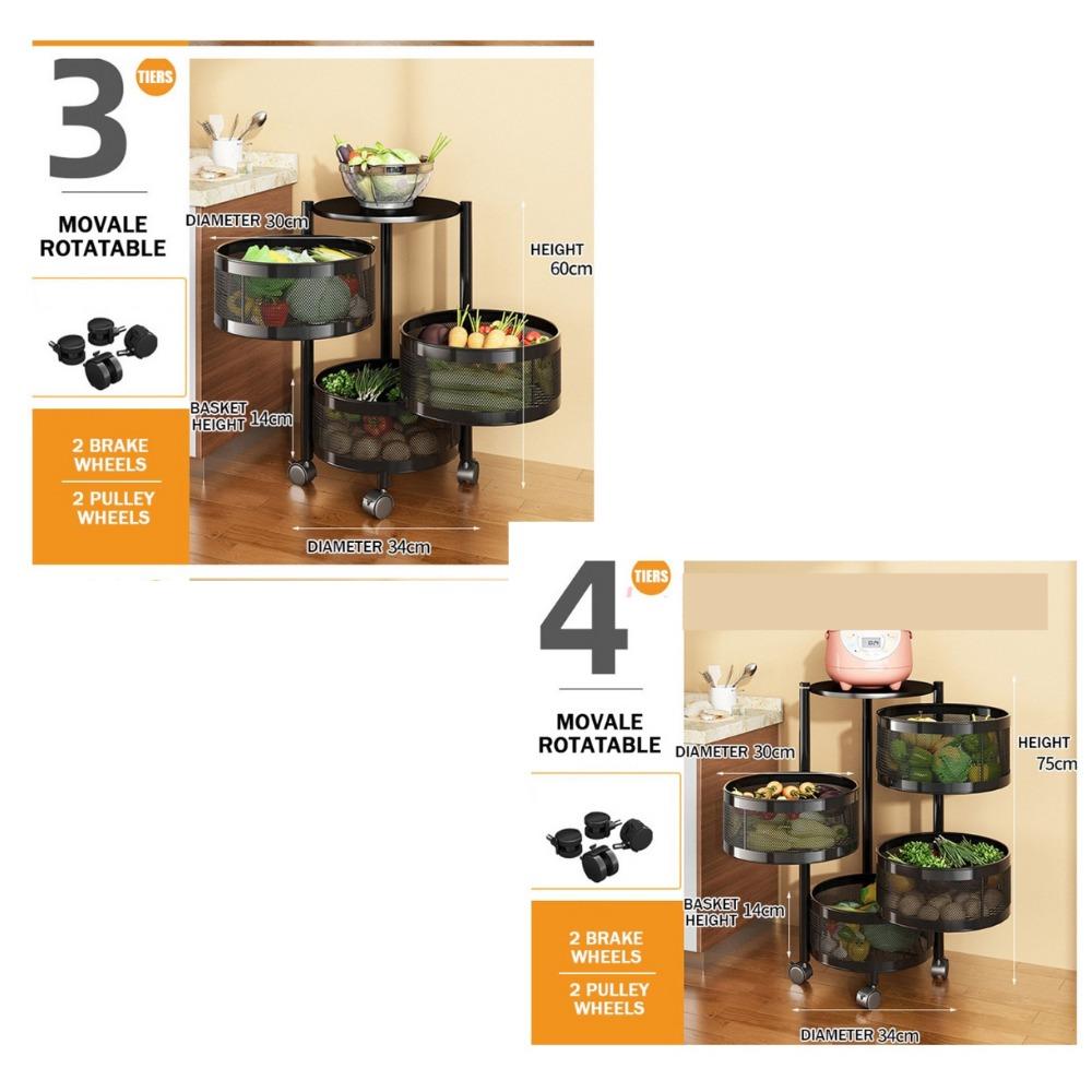 Cylindrical Kitchen Rotating Storage Box Basket Trolley Rack Vegetable ...