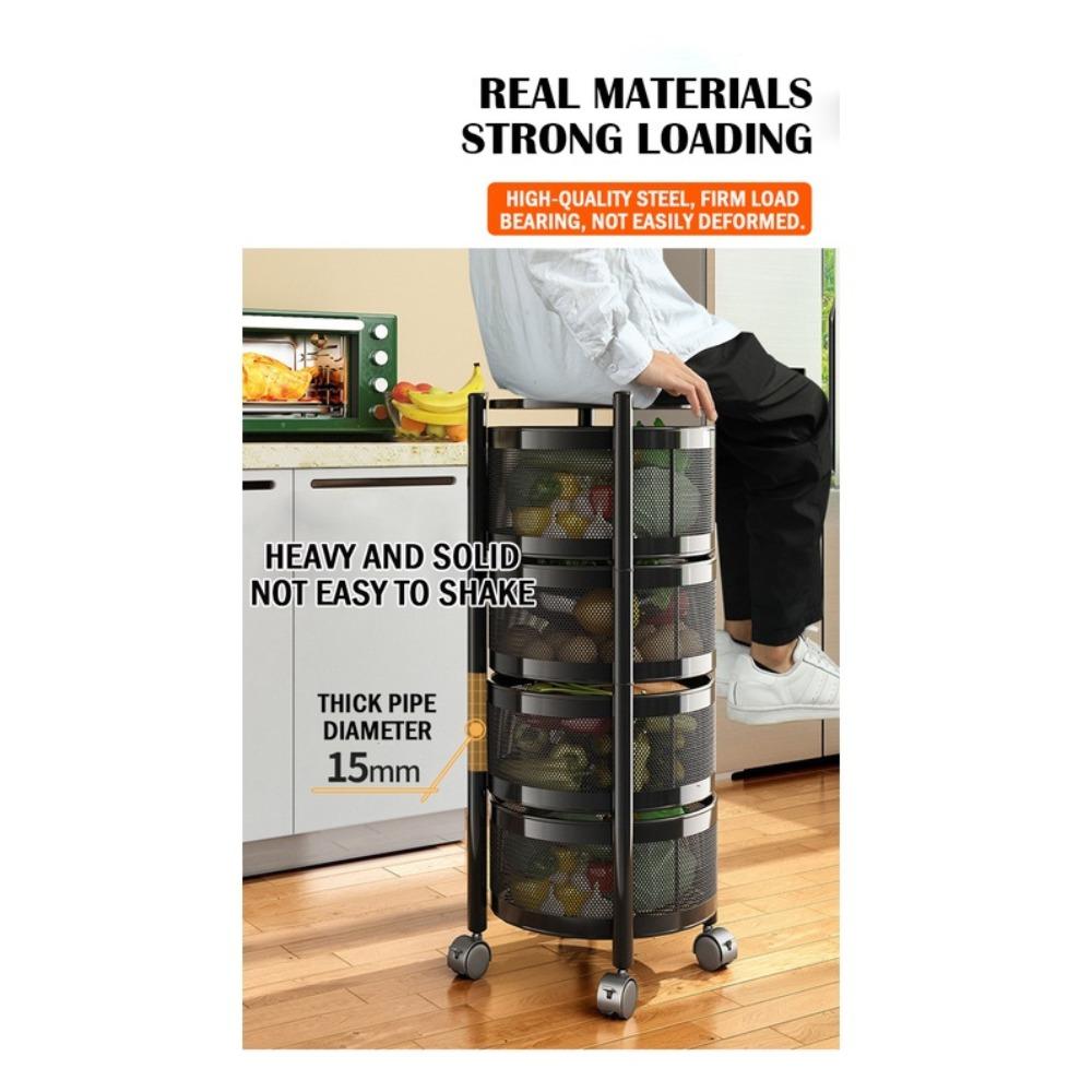 Cylindrical Kitchen Rotating Storage Box Basket Trolley Rack Vegetable ...