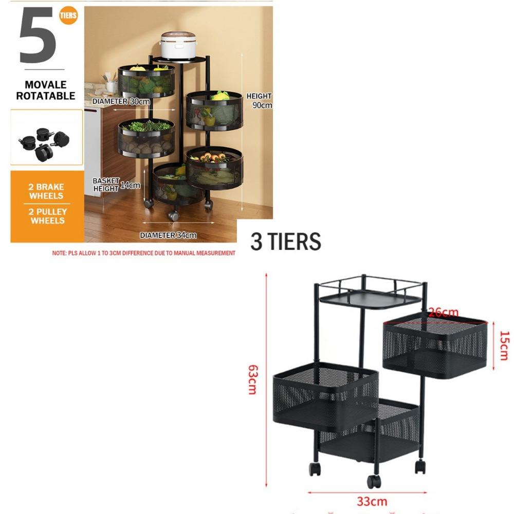 Cylindrical Kitchen Rotating Storage Box Basket Trolley Rack Vegetable ...