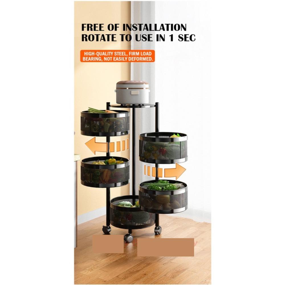 Cylindrical Kitchen Rotating Storage Box Basket Trolley Rack Vegetable ...