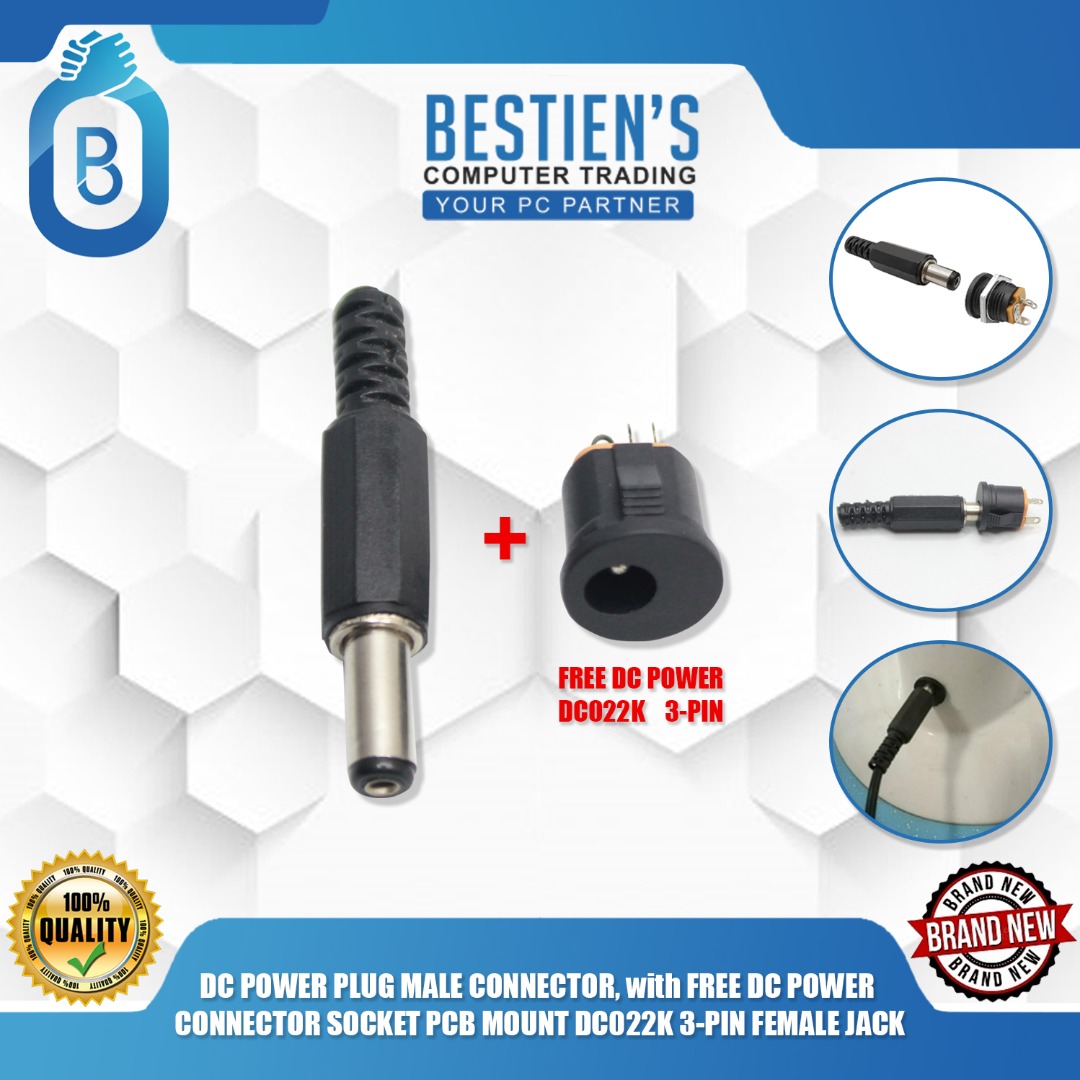 DC POWER PLUG MALE CONNECTOR, with FREE DC POWER CONNECTOR SOCKET PCB ...