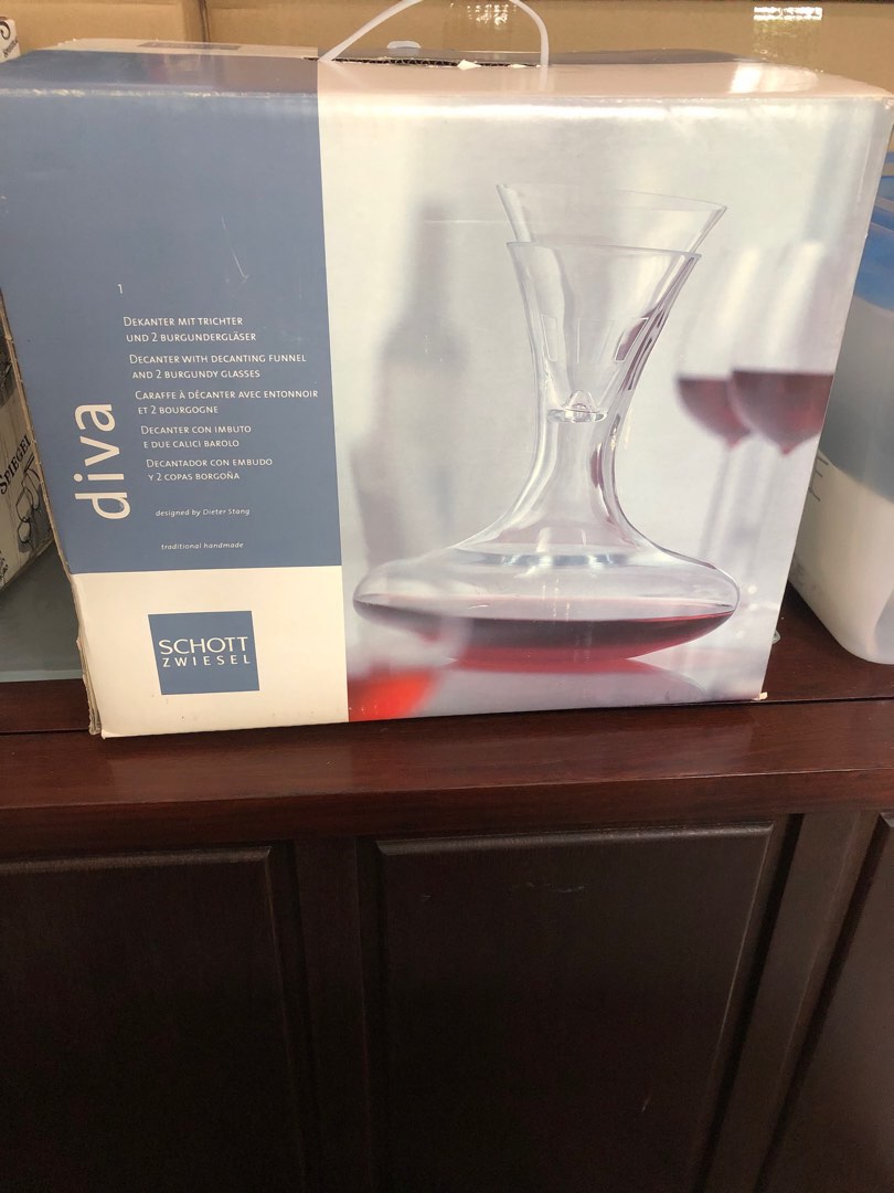 Handmade crystal glass Decanter & 2 Burgundy glasses, Furniture & Home Living, Kitchenware ...