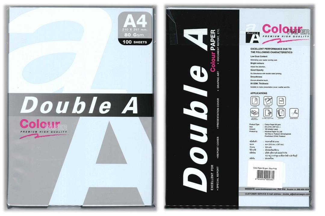 DOUBLE A COLOUR PAPER A4 80GSM / BLUE / 100SHEETS, 興趣及遊戲, 手作＆自家設計, 文具 ...