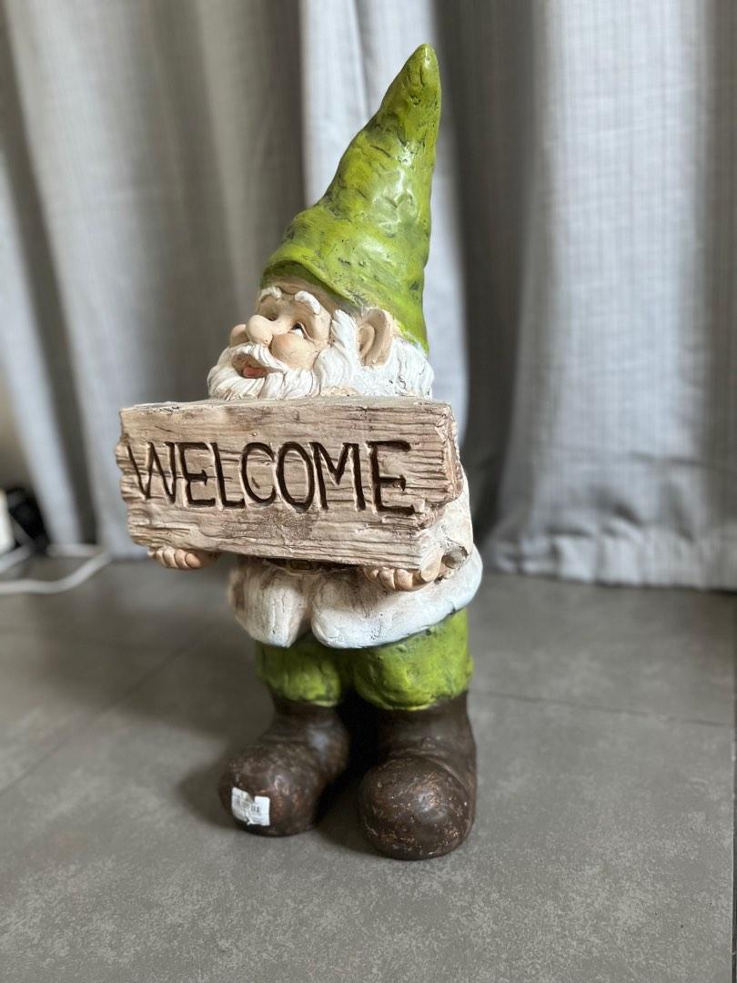 Gnome with welcome sign statue, Furniture & Home Living, Home Decor ...