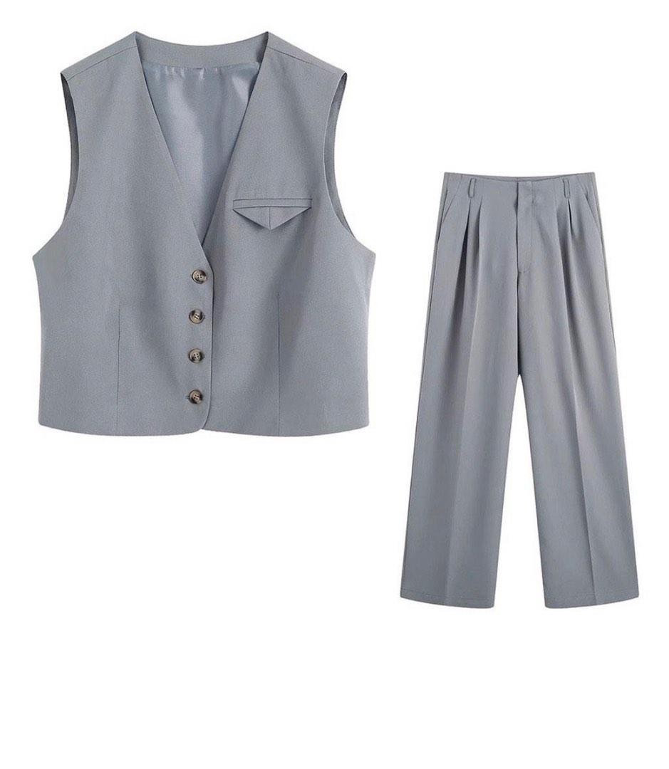 Gray vest coordinates, Women's Fashion, Dresses & Sets, Sets or ...