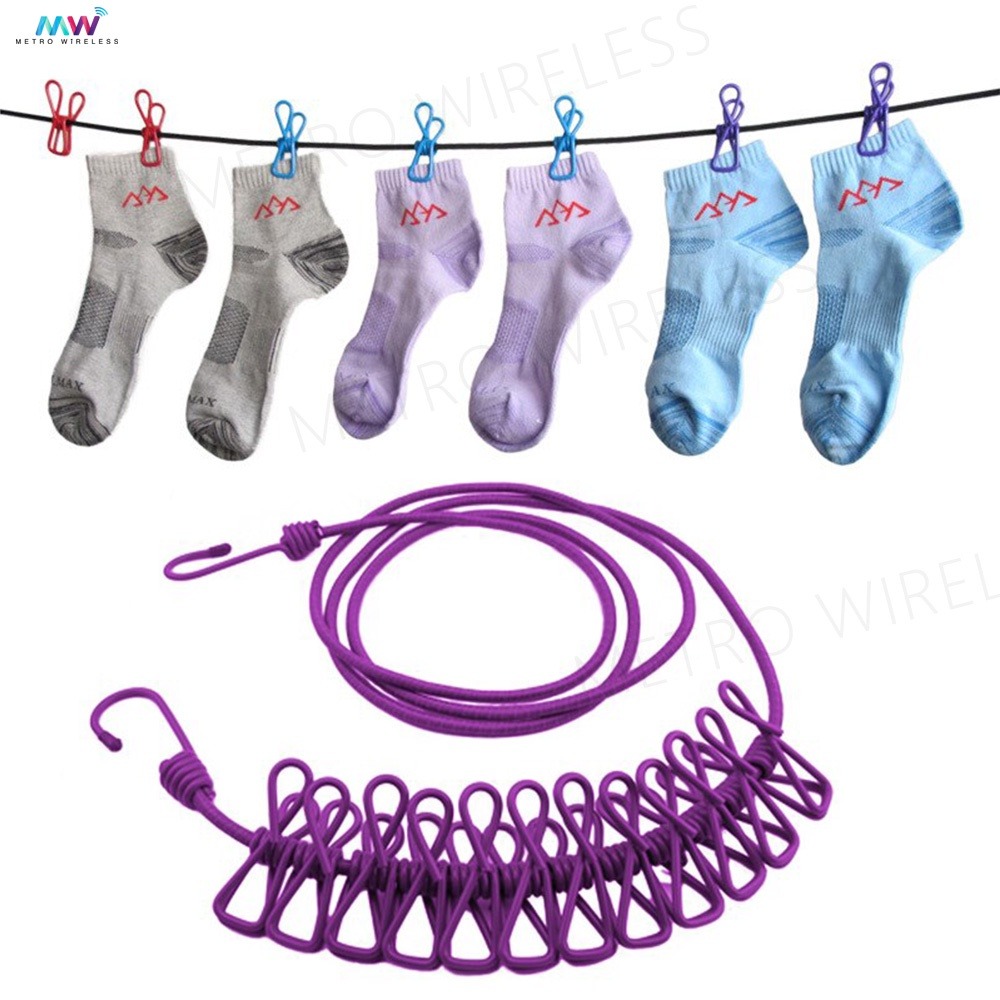 Hanging Drying Laundry Clothes Rope 12 Clips ZH1237, Furniture & Home ...