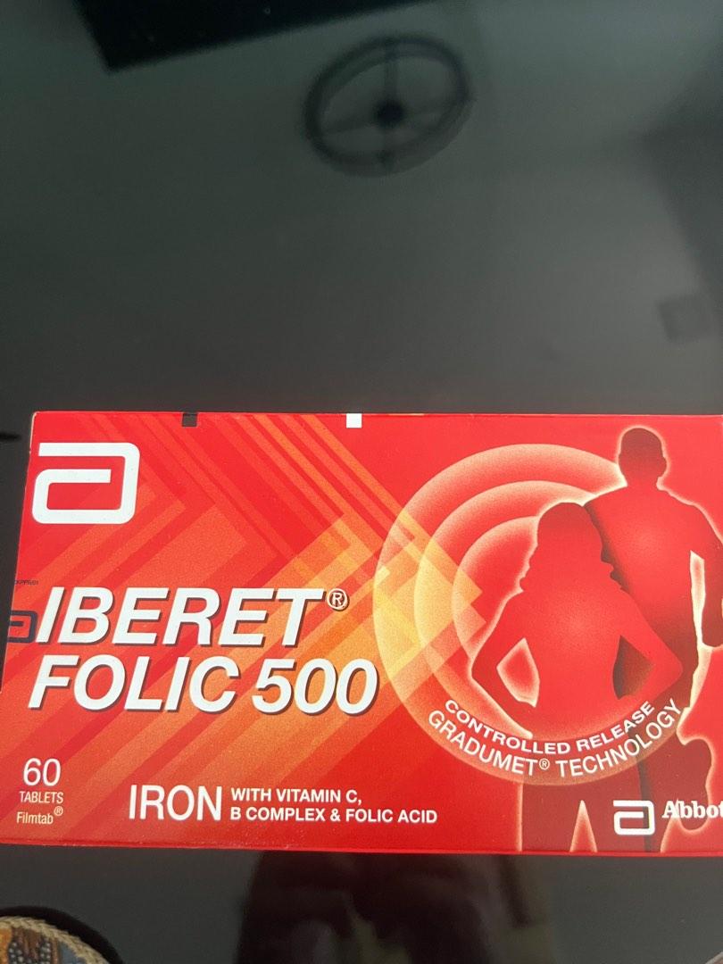 Iberet Folic 500 Iron with Vitamin C, B Complex & Folic Acid, Health ...