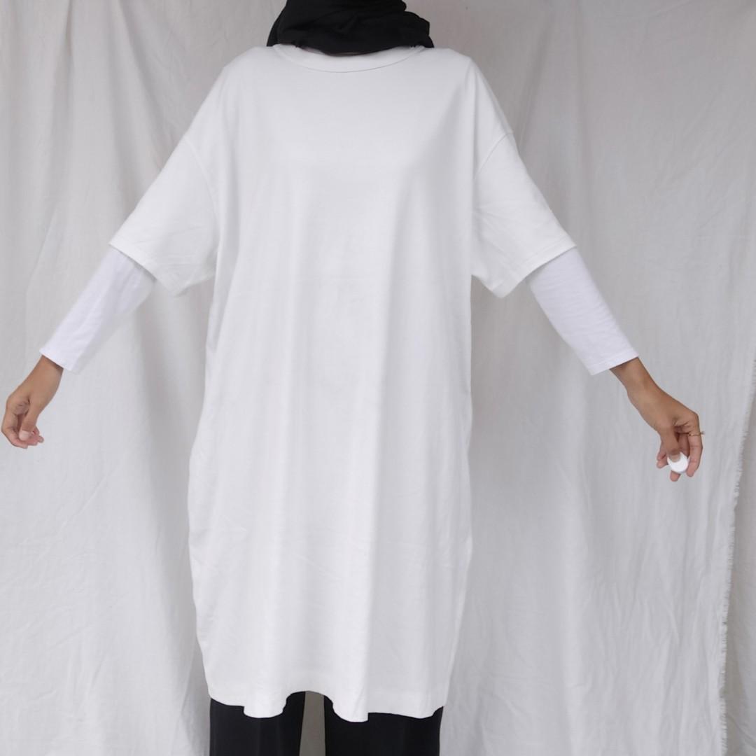Inner midi dress warna putih Uniqlo, Fesyen Wanita, Pakaian Wanita ...